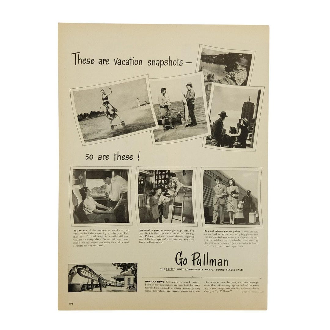 1947 Pullman Rail Cars Vintage Print Ad Comfortable Way of Going Places ...