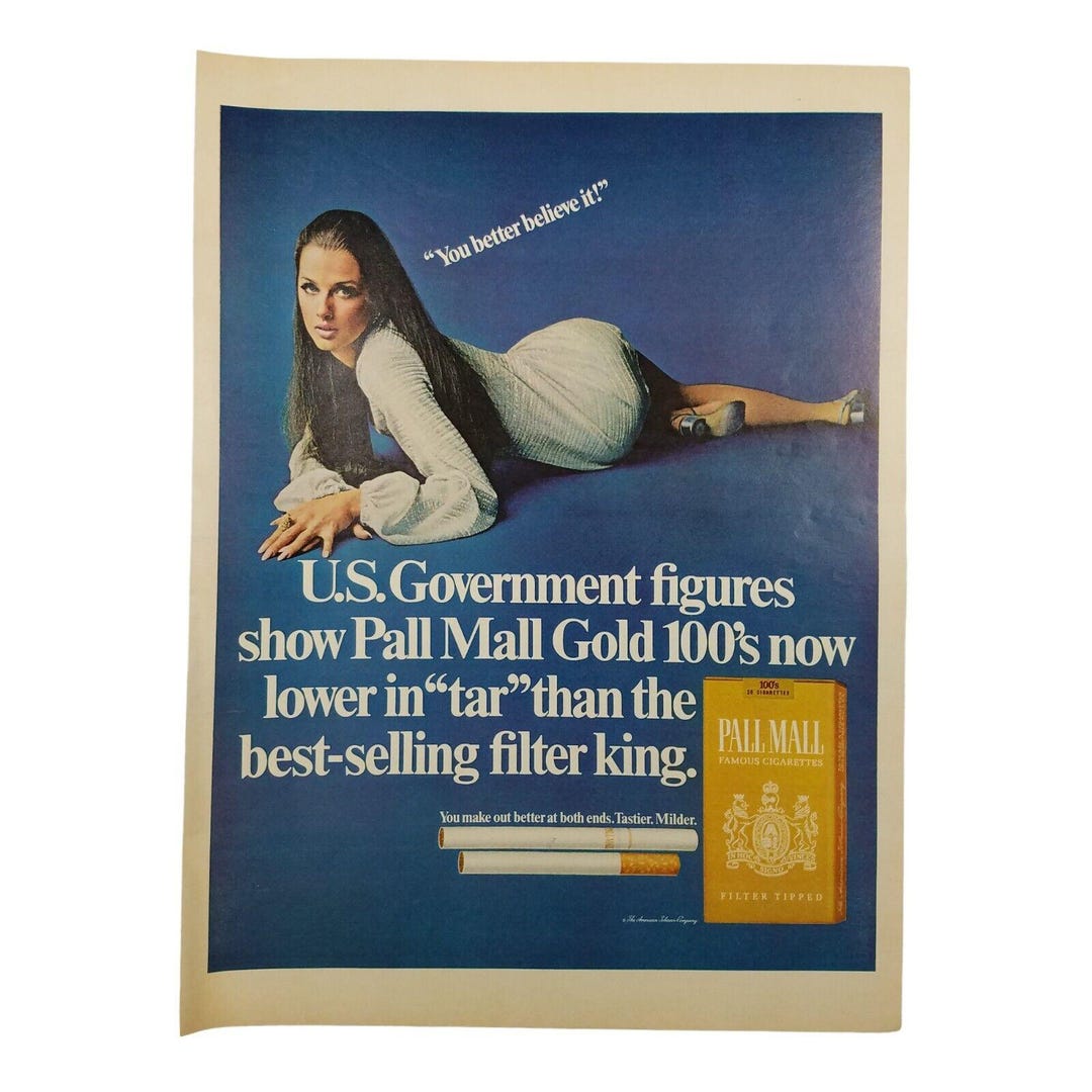 1969 Pall Mall Cigarettes Vintage Print Ad US Government Show 100s ...