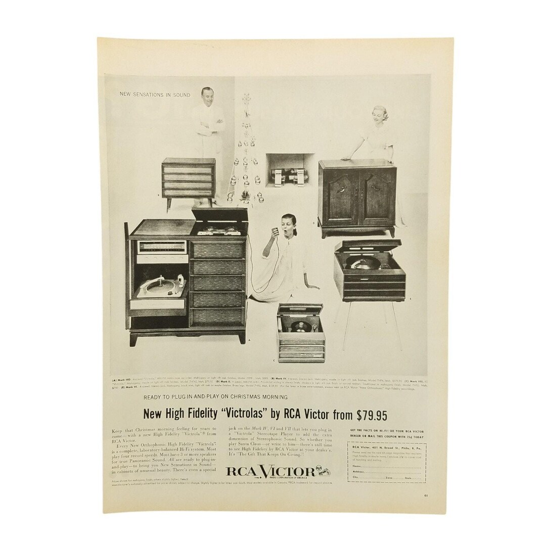 1956 RCA Victor Vintage Print Ad New High Fidelity Victrolas New Sensation - Etsy