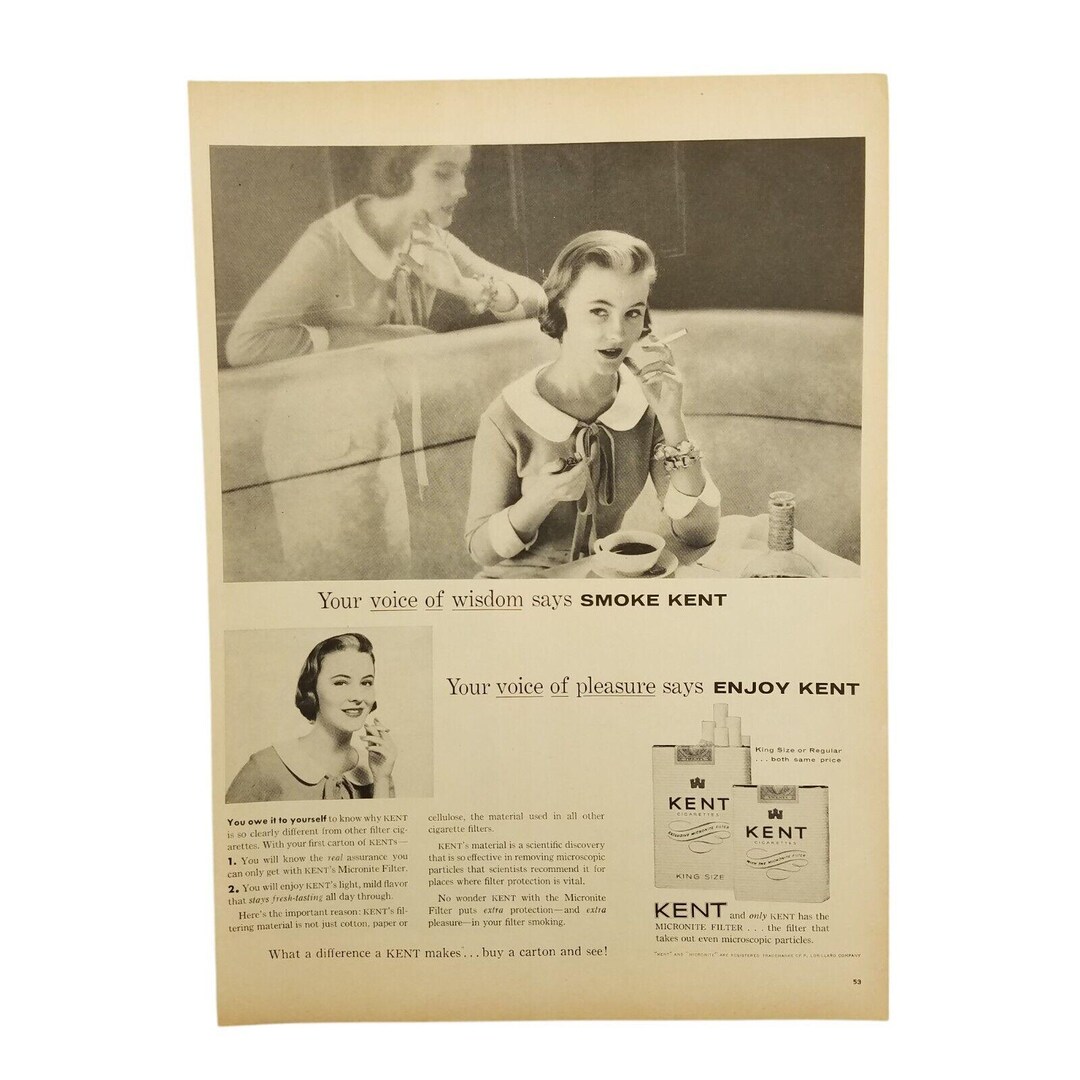 1955 Kent Cigarettes Vintage Print Ad Voice of Wisdom Voice of Pleasure ...