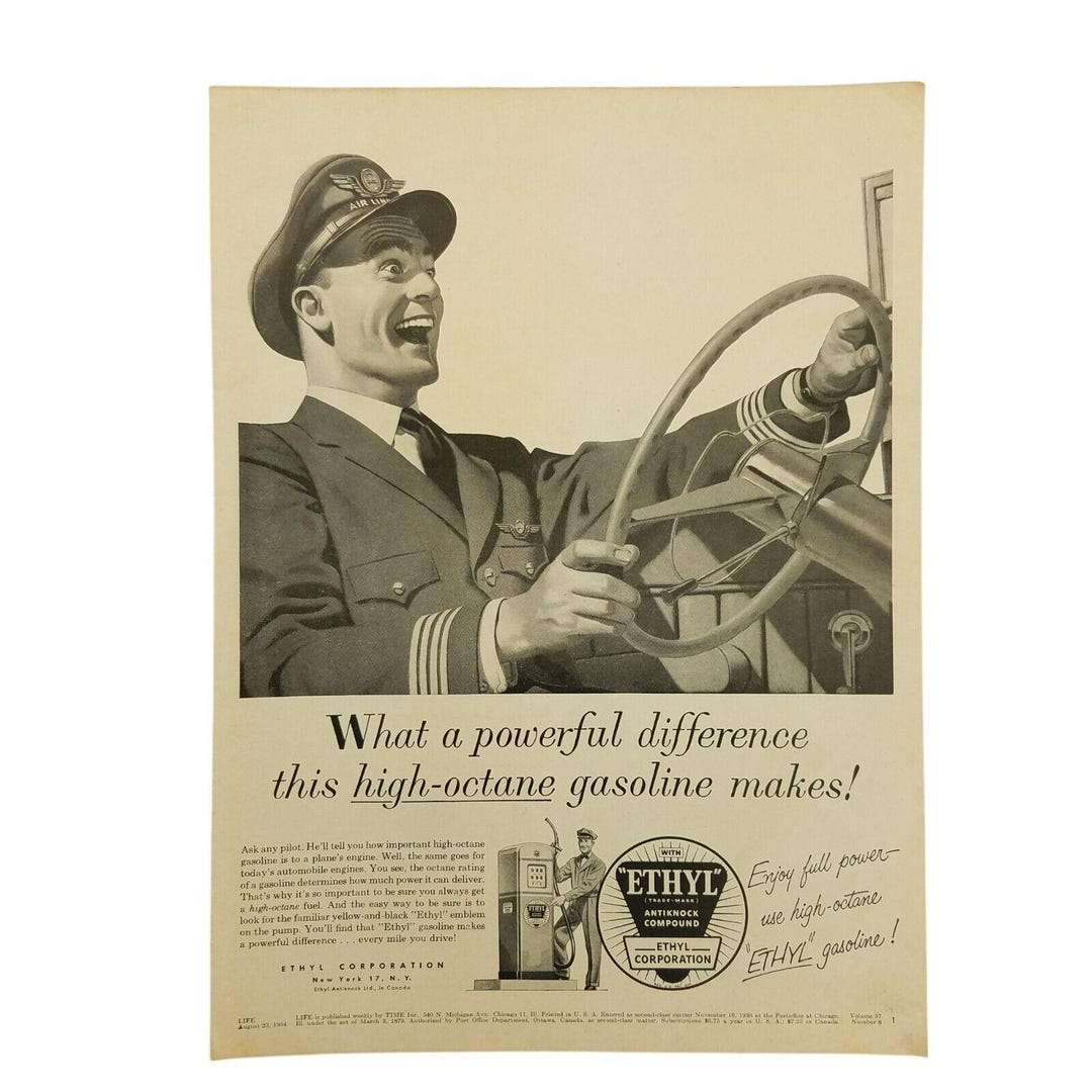 1954 Ethyl High Octane Gasoline Vintage Print Ad What A Powerful ...