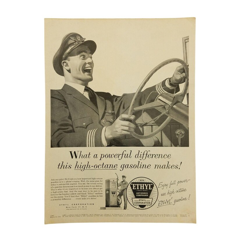 1954 Ethyl High Octane Gasoline Vintage Print Ad What A Powerful ...