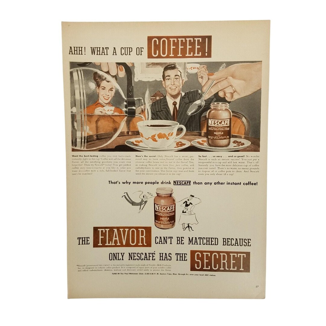 1947 Nescafe Instant Coffee Vintage Print Ad the Flavor Cant Be Matched ...