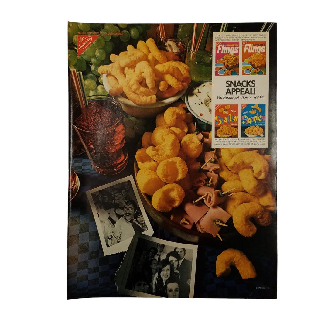 1968 Nabisco Snacks Vintage Print Ad Flings Shapies Great for Party ...