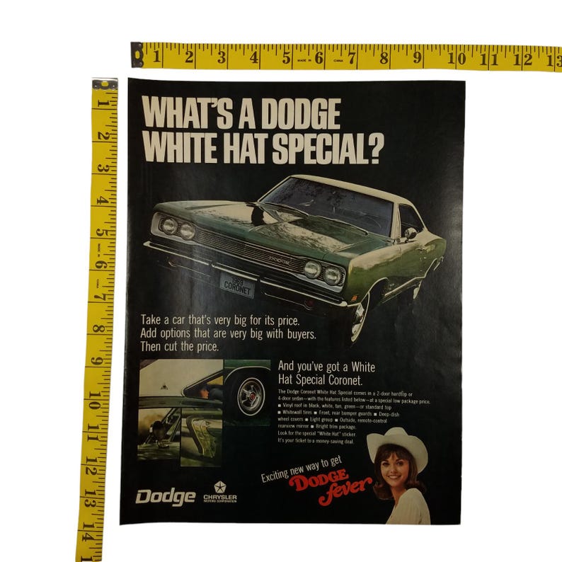 1969 Dodge Coronet Vintage Print Ad Whats A Dodge White Hat Special - Etsy