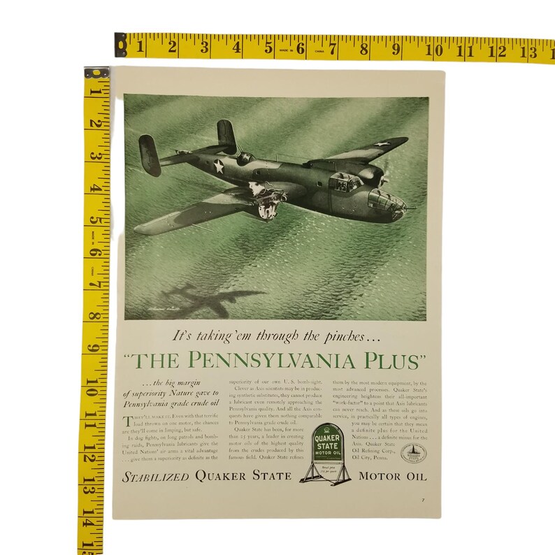 1942 Quaker State Motor Oil Vintage Print Ad WW II Airplane ...