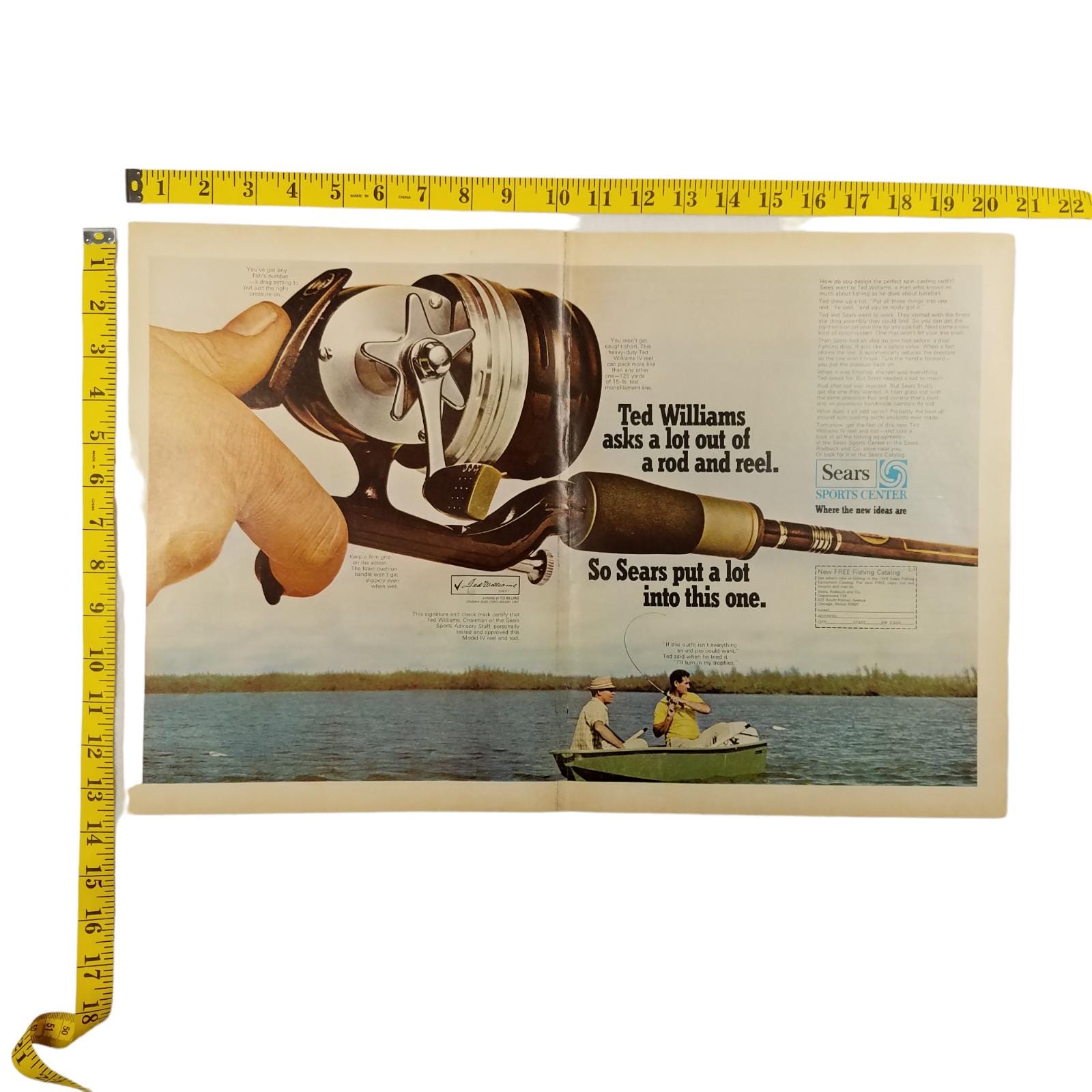 1969 Sears Sports Center Vintage Print Ad 2 Page Ted Williams Fishing ...