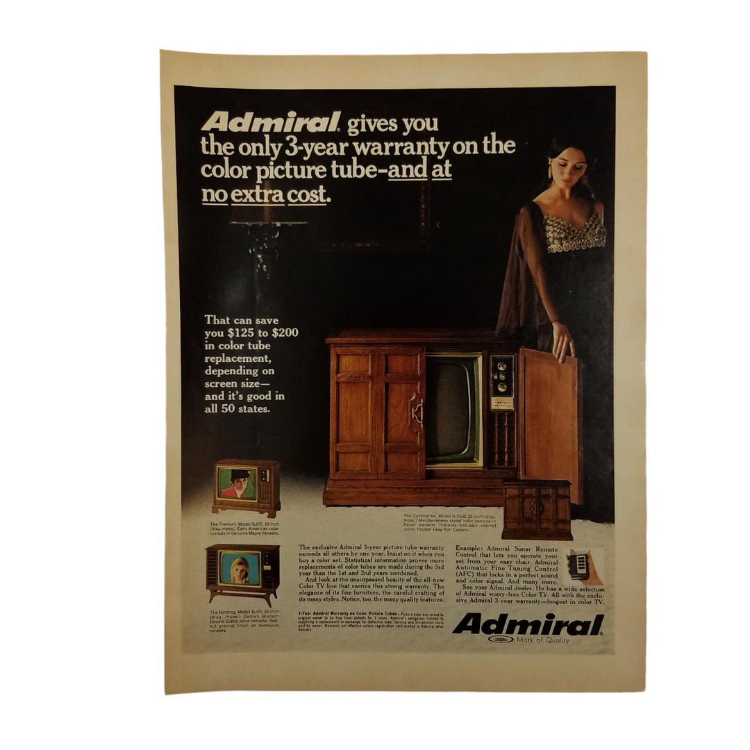 1969 Admiral Television Vintage Print Ad Only Console Tvs Color Picture ...