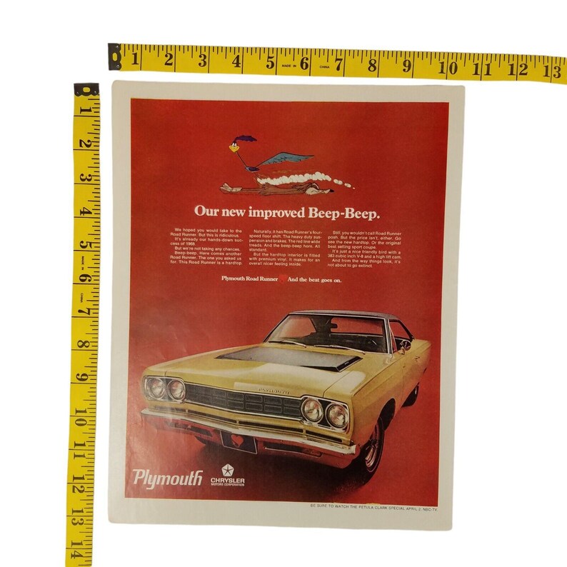1968 Plymouth Road Runner Vintage Print Ad Our New Improved Beep Beep ...