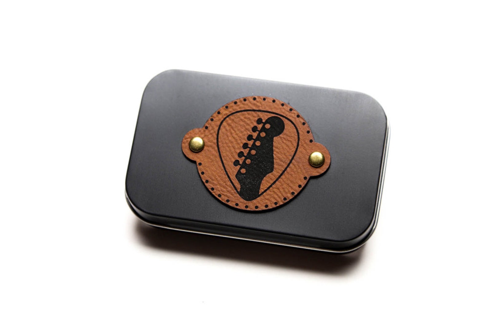Deluxe Pick Tin With Leatherette Badge - Guitar Headstock - Etsy