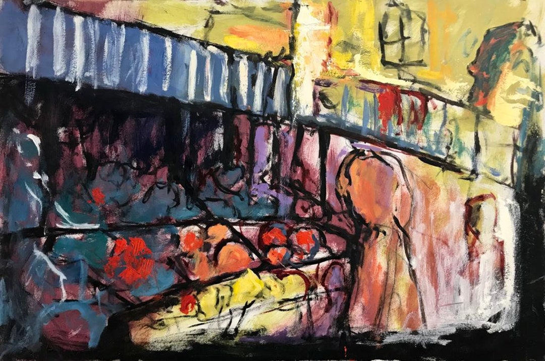 Abstract Oil Painting of a Market Scene - Etsy