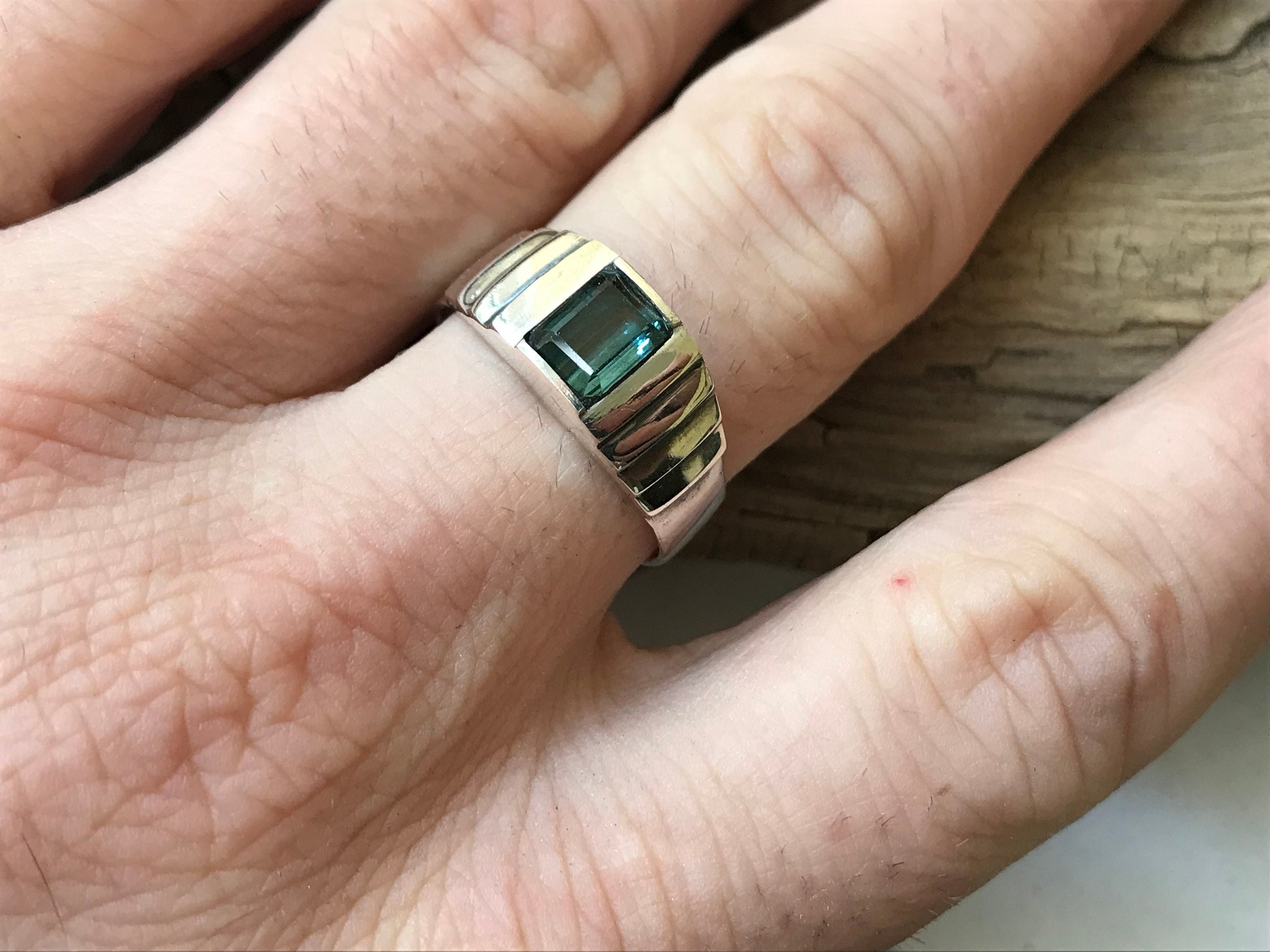 Natural Blue Tourmaline 925 Sterling Silver Mens Ring Statement ...