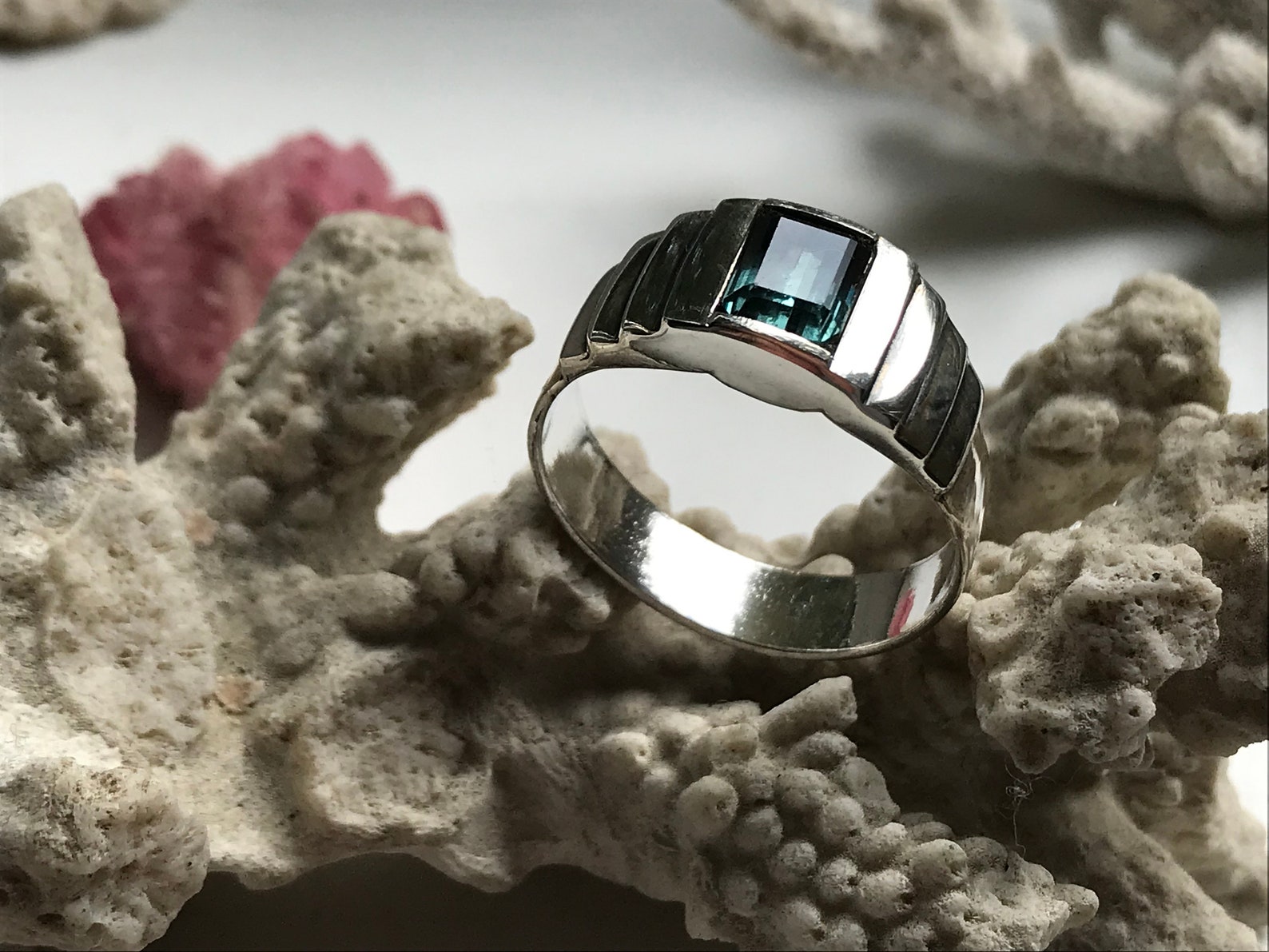 Natural Blue Tourmaline 925 Sterling Silver Mens Ring Statement ...