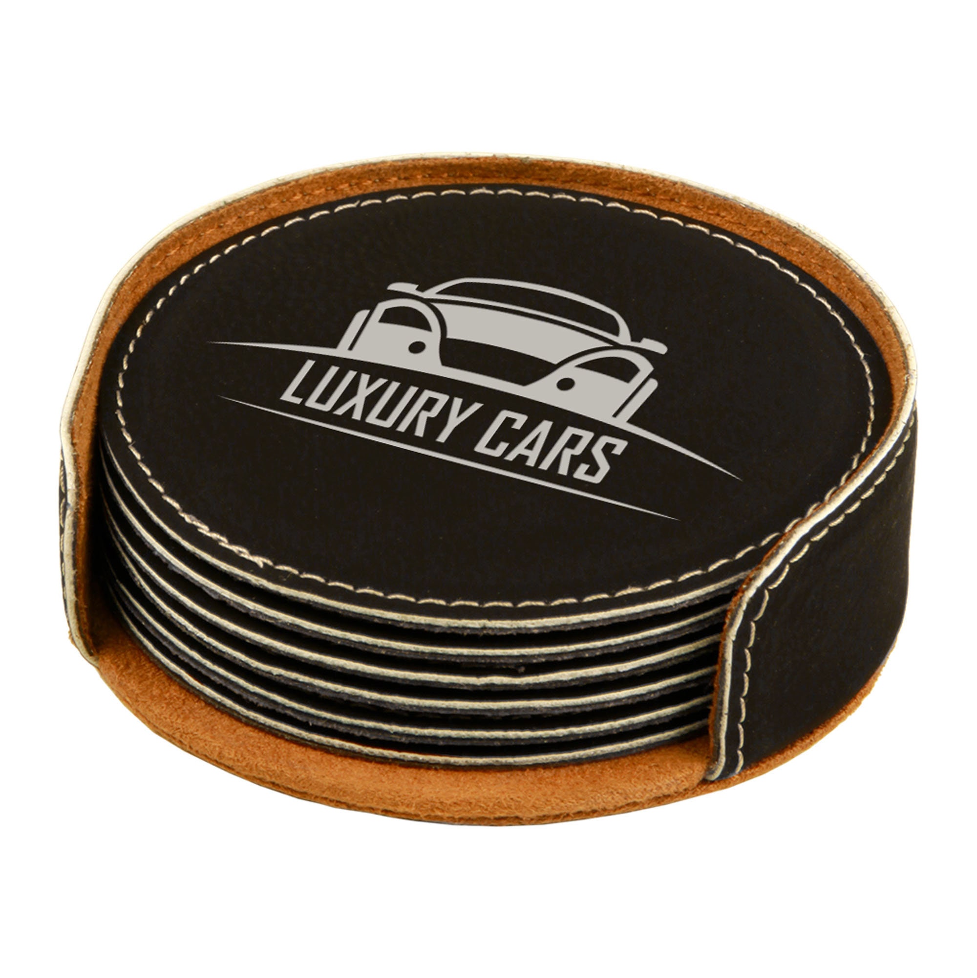 Custom Laser Engraved Leatherette Coaster Set With Holder (6-SET) - Etsy