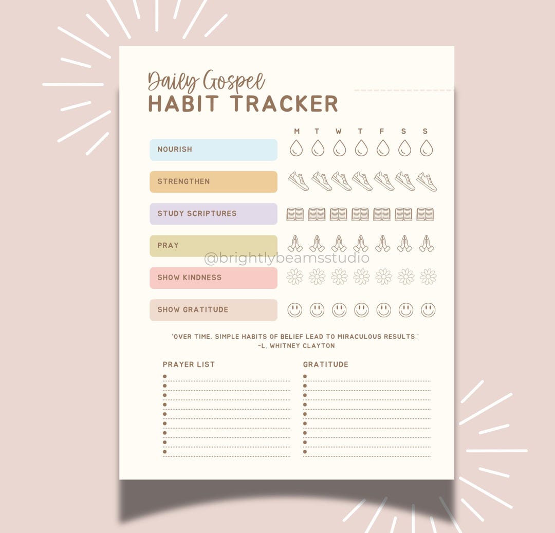 Printable LDS Daily Habit Tracker for Young Women or Relief Society - Etsy