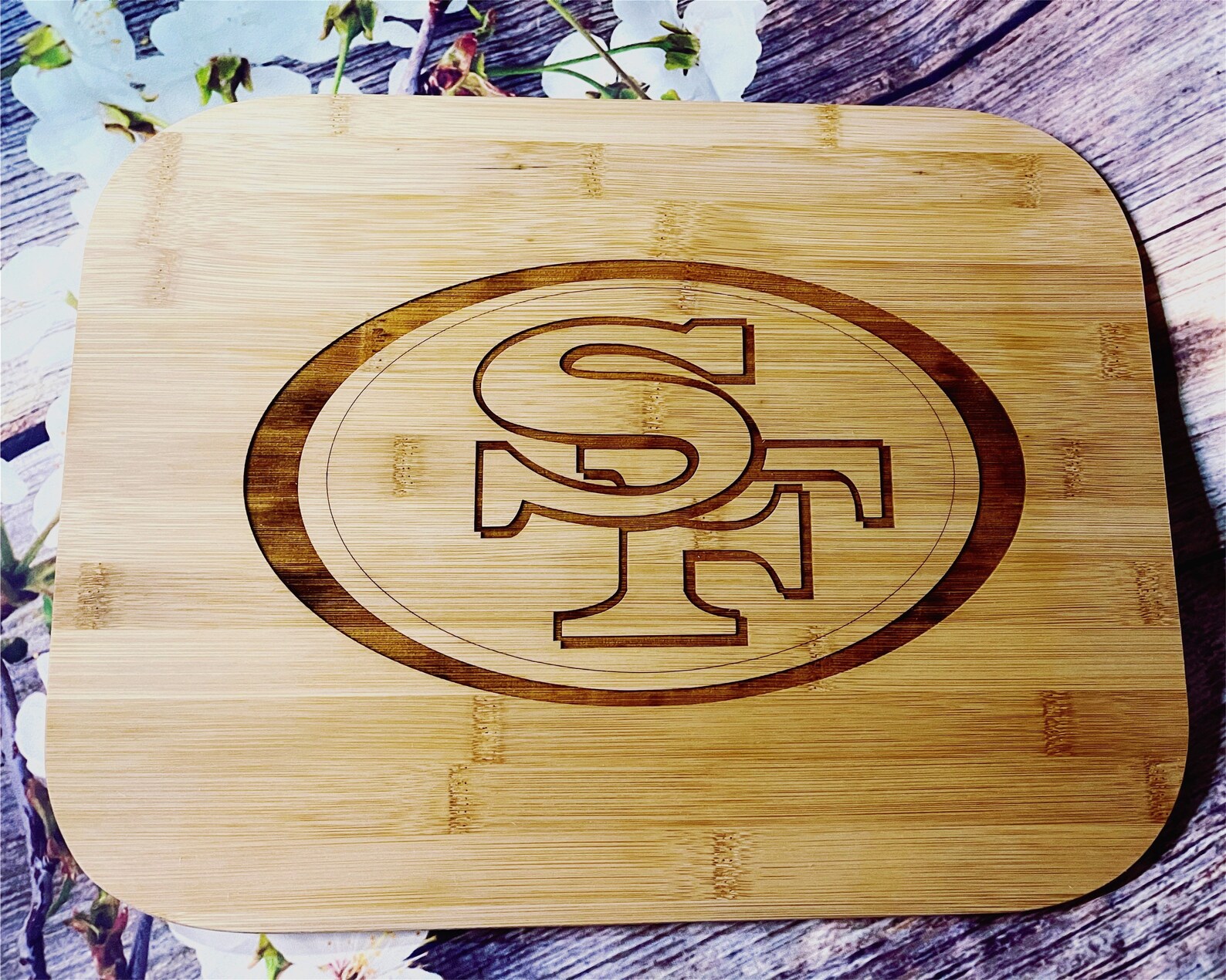 SF 49ers inspired or any team laser engraved bamboo cutting | Etsy