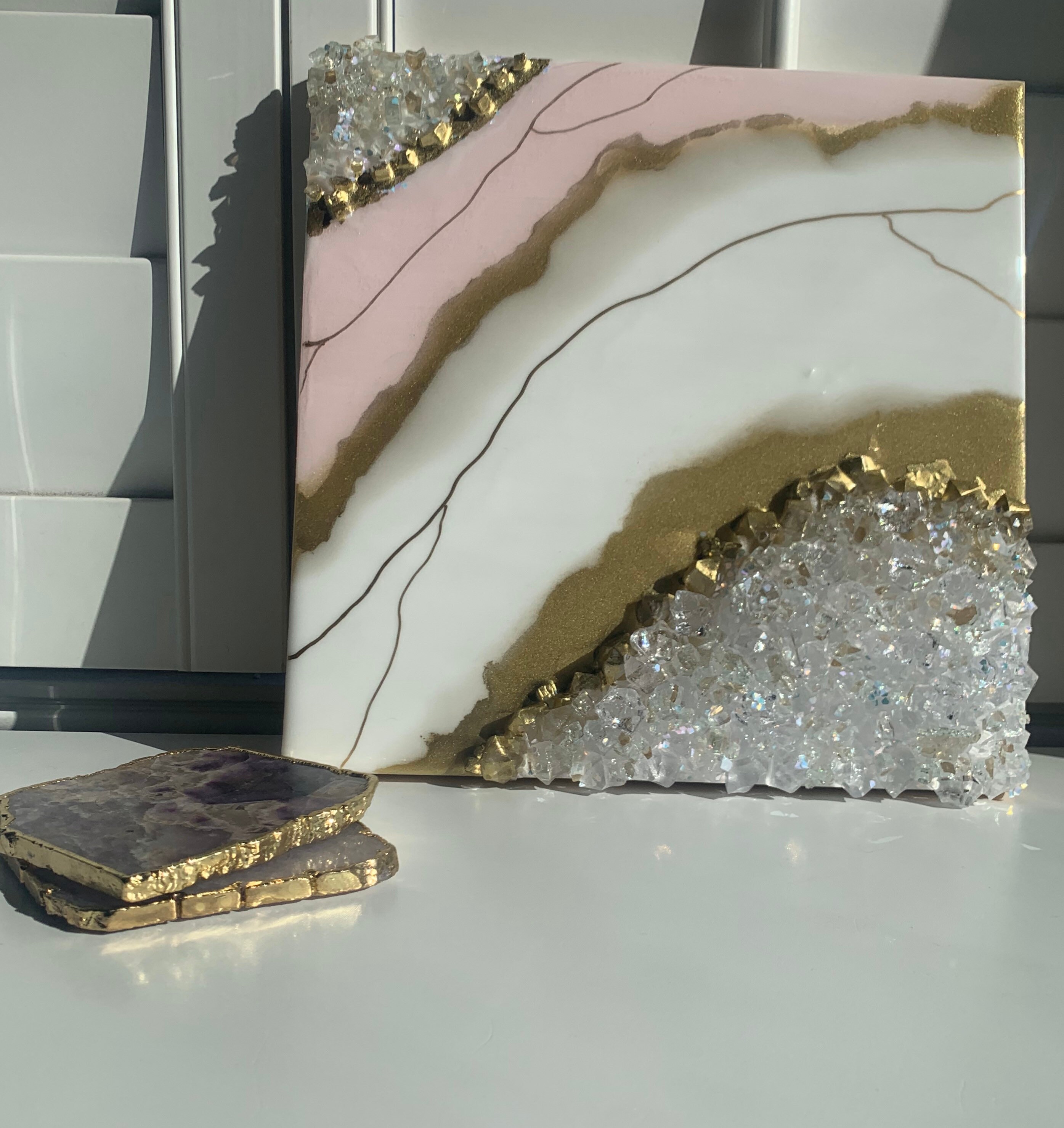 Pink Mini Geode Arte Moderno - Etsy España