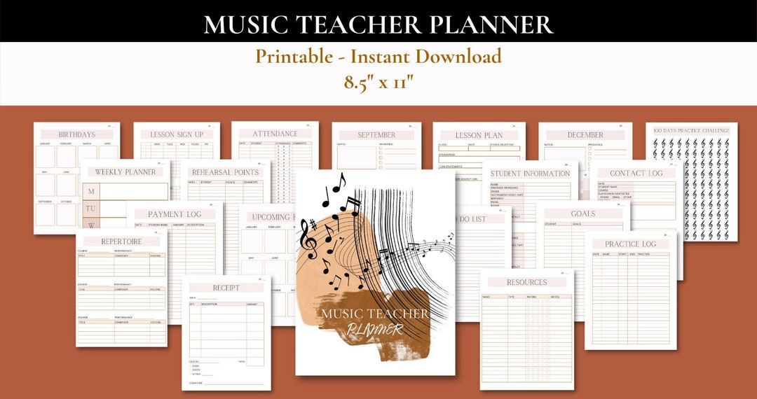 Music Teacher Printable Planner Teacher Planner Student Teacher Planner ...