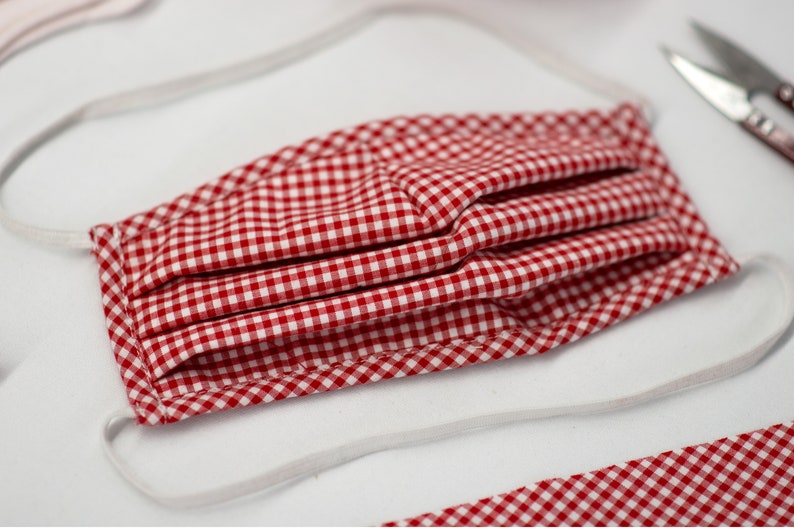 Cotton Face Mask Washable With Head Straps Red Gingham - Etsy