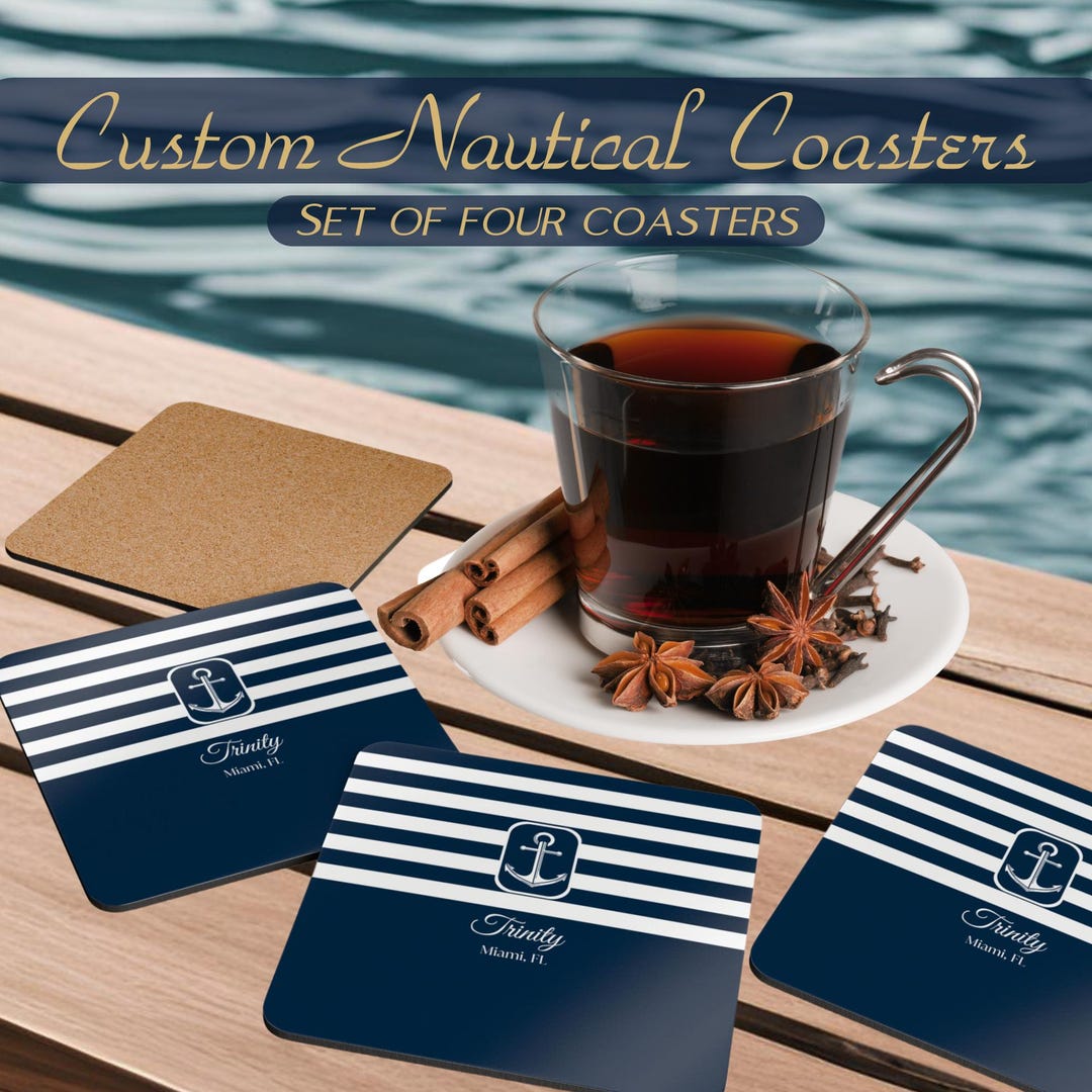 Gift for Boat Owner, Boat Drink Coaster Set, Custom Boat Gifts, Boat ...