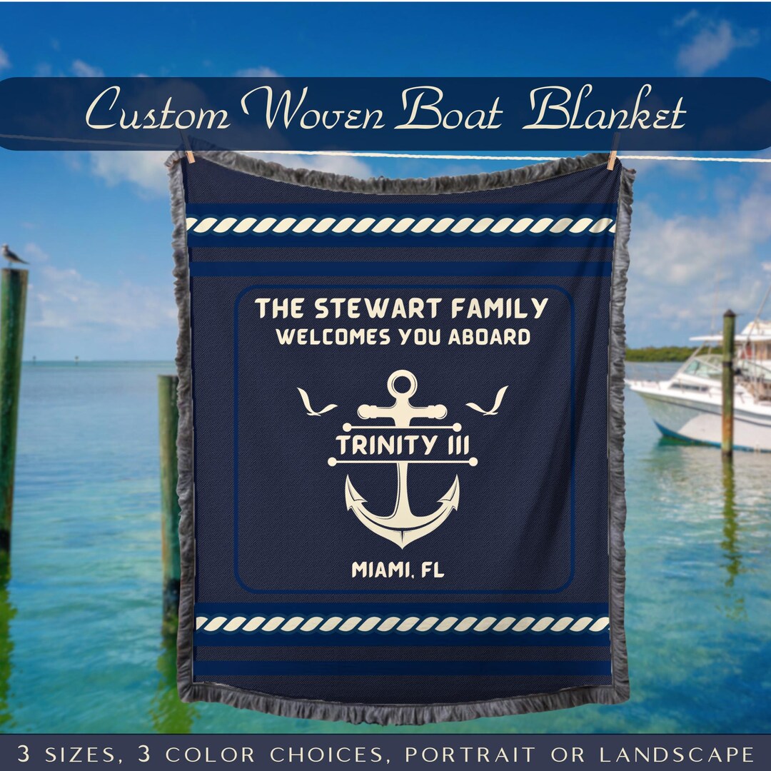 Woven Boat Blanket, Personalized Boat Gifts, Boat Name Blanket, Boat ...