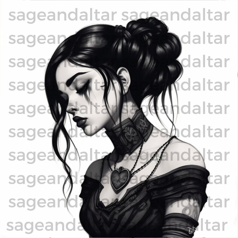 6 Emo Goth Portrait Tattoo Designs Gothic Women Zip Files Digital Art ...