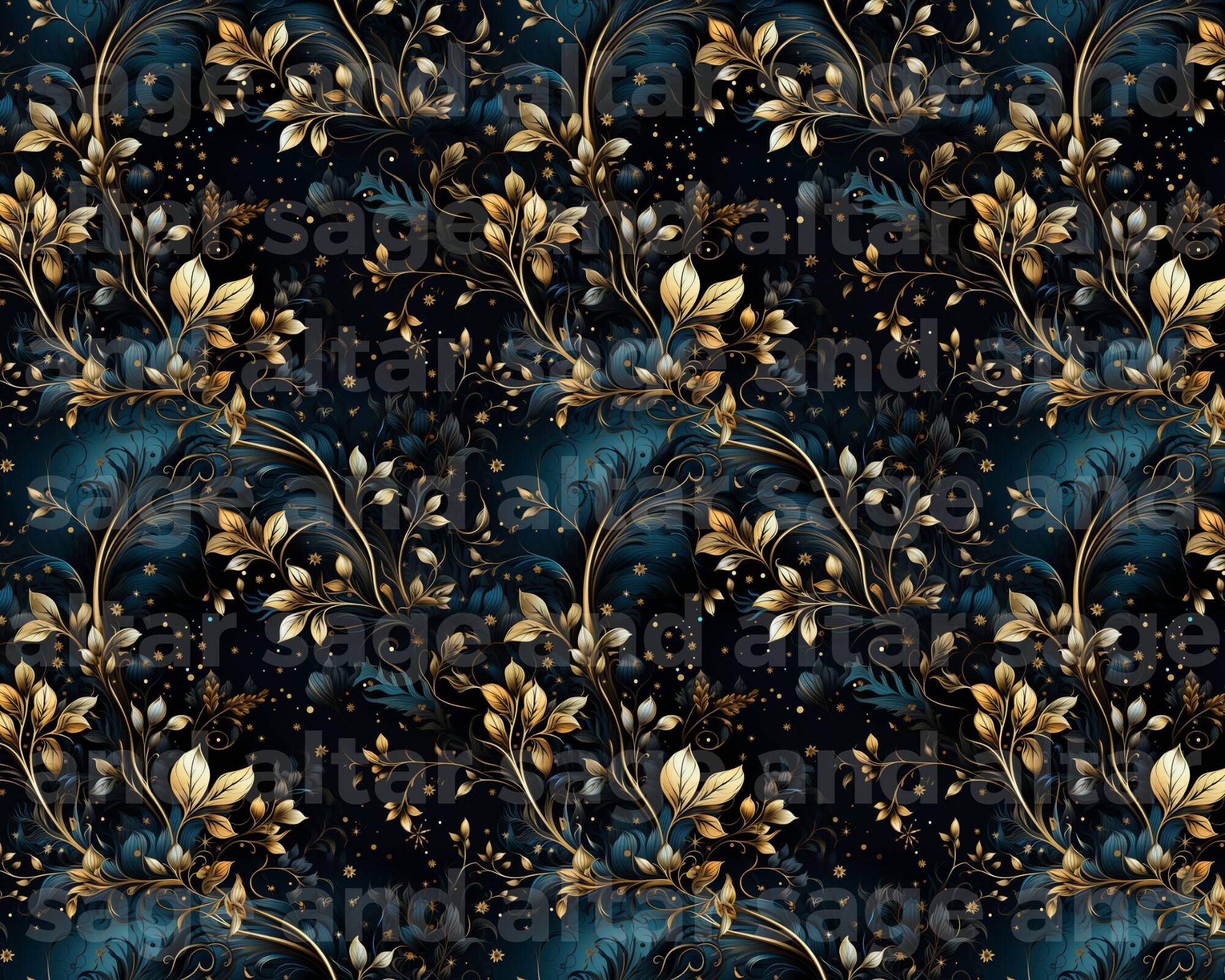 10 Seamless Blue & Gold Celestial Pattern Textures Zip File Digital ...