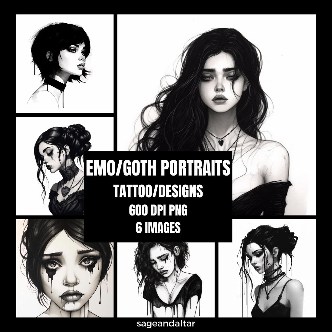 6 Emo Goth Portrait Tattoo Designs Gothic Women Zip Files Digital Art ...