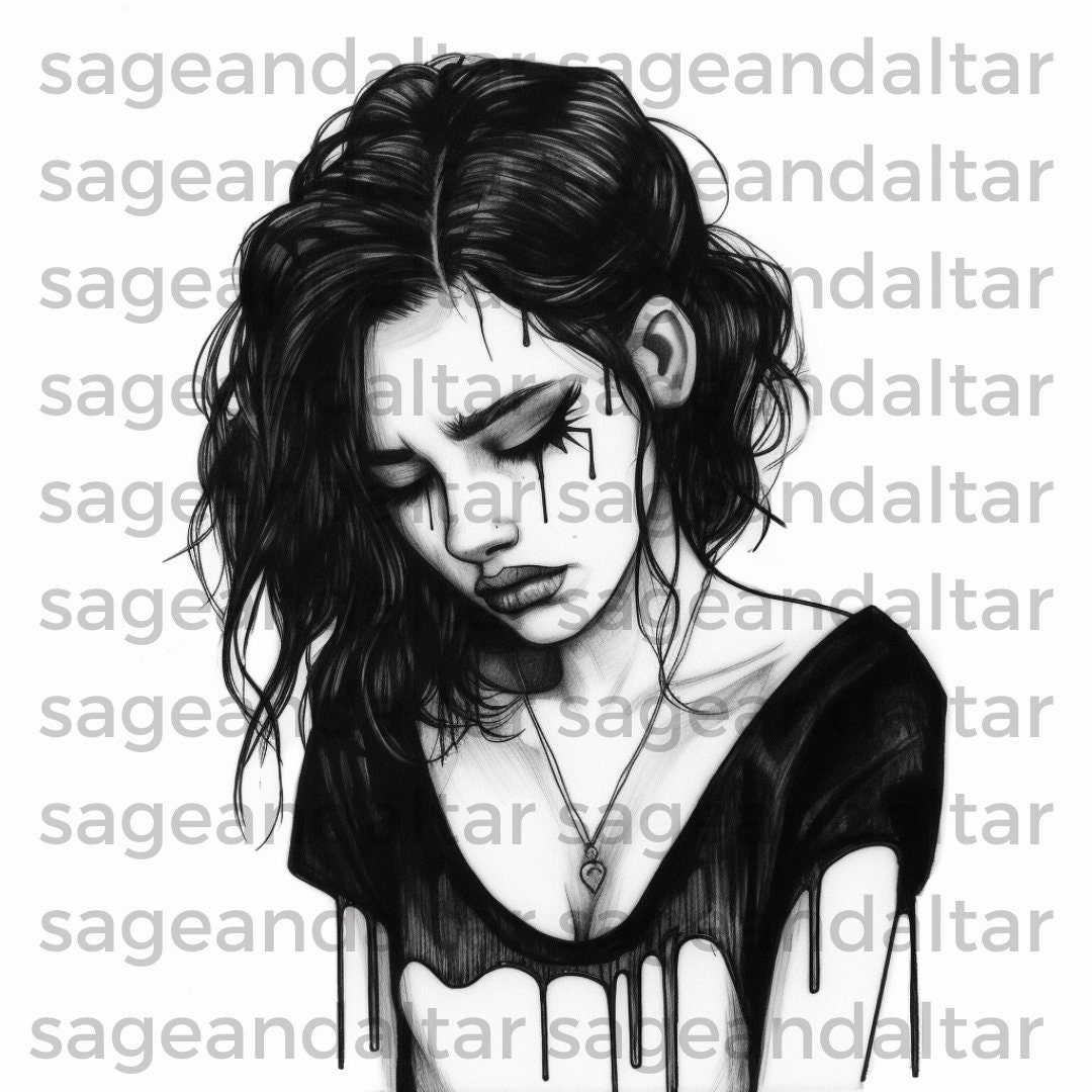 6 Emo Goth Portrait Tattoo Designs Gothic Women Zip Files Digital Art ...