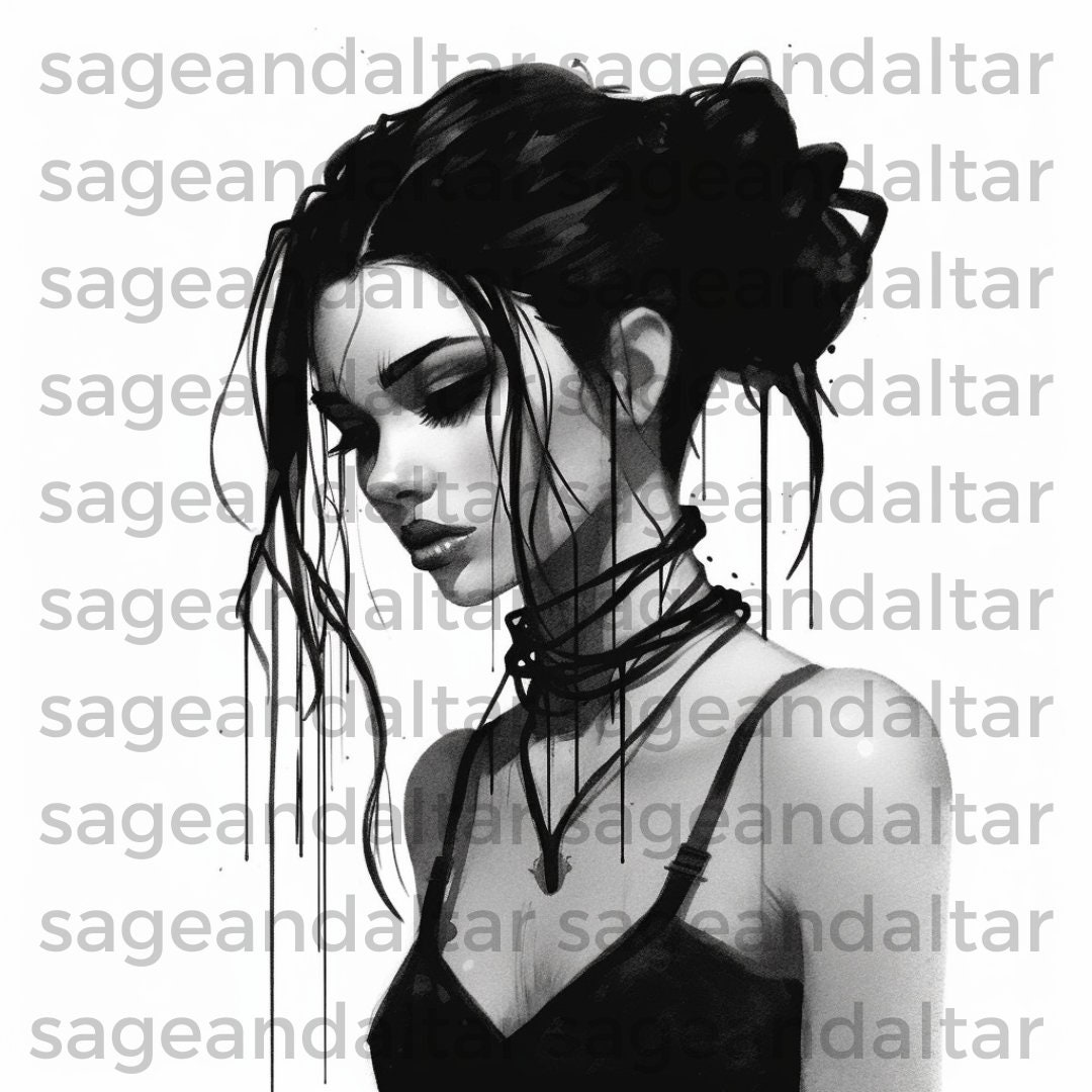 6 Emo Goth Portrait Tattoo Designs Gothic Women Zip Files Digital Art ...