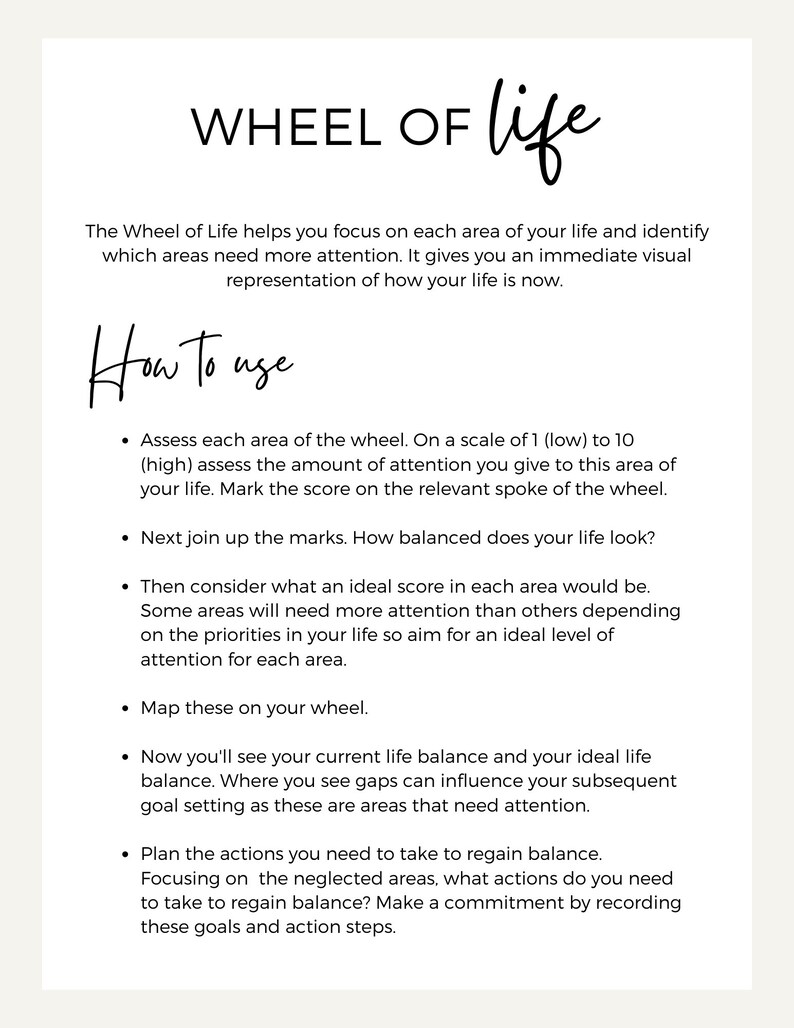 Wheel of Life. Wheel of Balance. 15 Pg Coaching Workbook, Life Circle ...