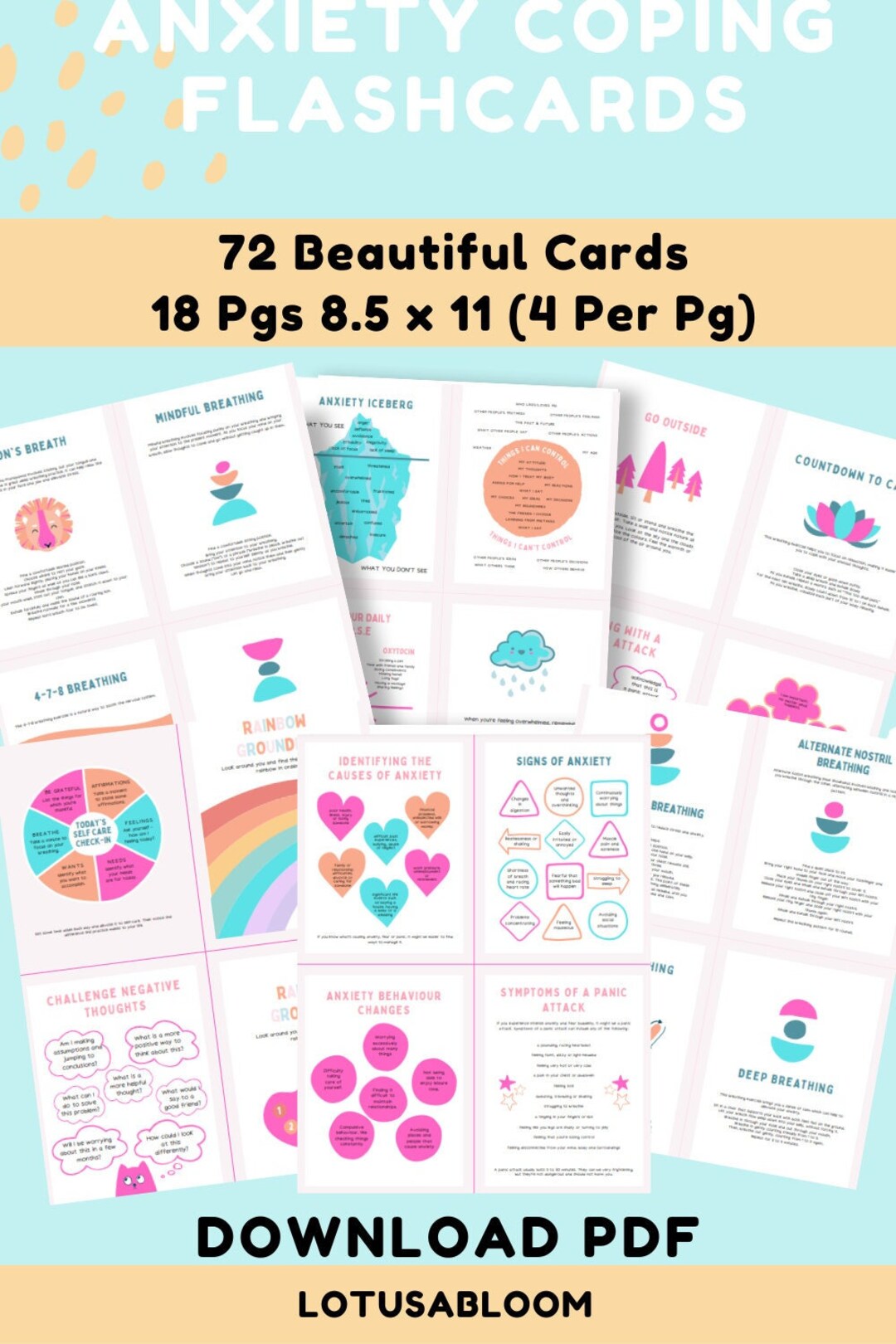 Anxiety Coping Skill Flashcards, 72 Coping Strategy Cards, Therapy ...