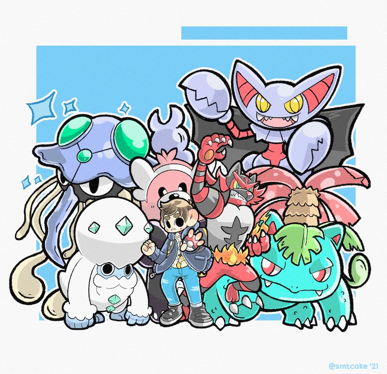 POKEMON TEAM PORTRAIT Custom Your Own Cartoon Pokémon Team - Etsy
