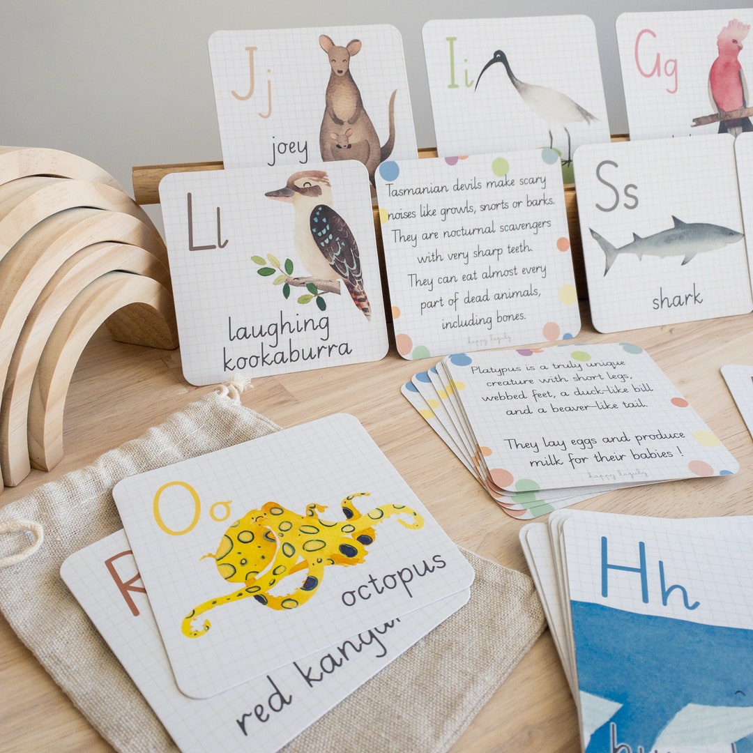 Australian Animal Alphabet Flashcards: Watercolor Learning Game - Etsy