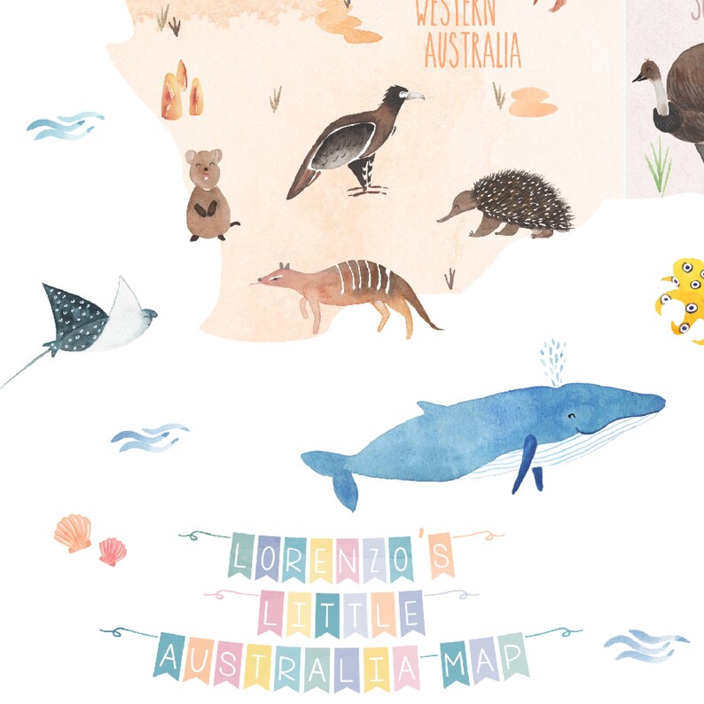 AUSTRALIA ANIMAL MAP Australian Native Animal Print Nursery - Etsy