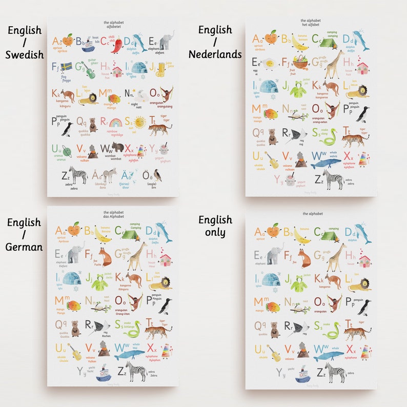 Bilingual Alphabet Flashcards: English, French, Italian, German ...
