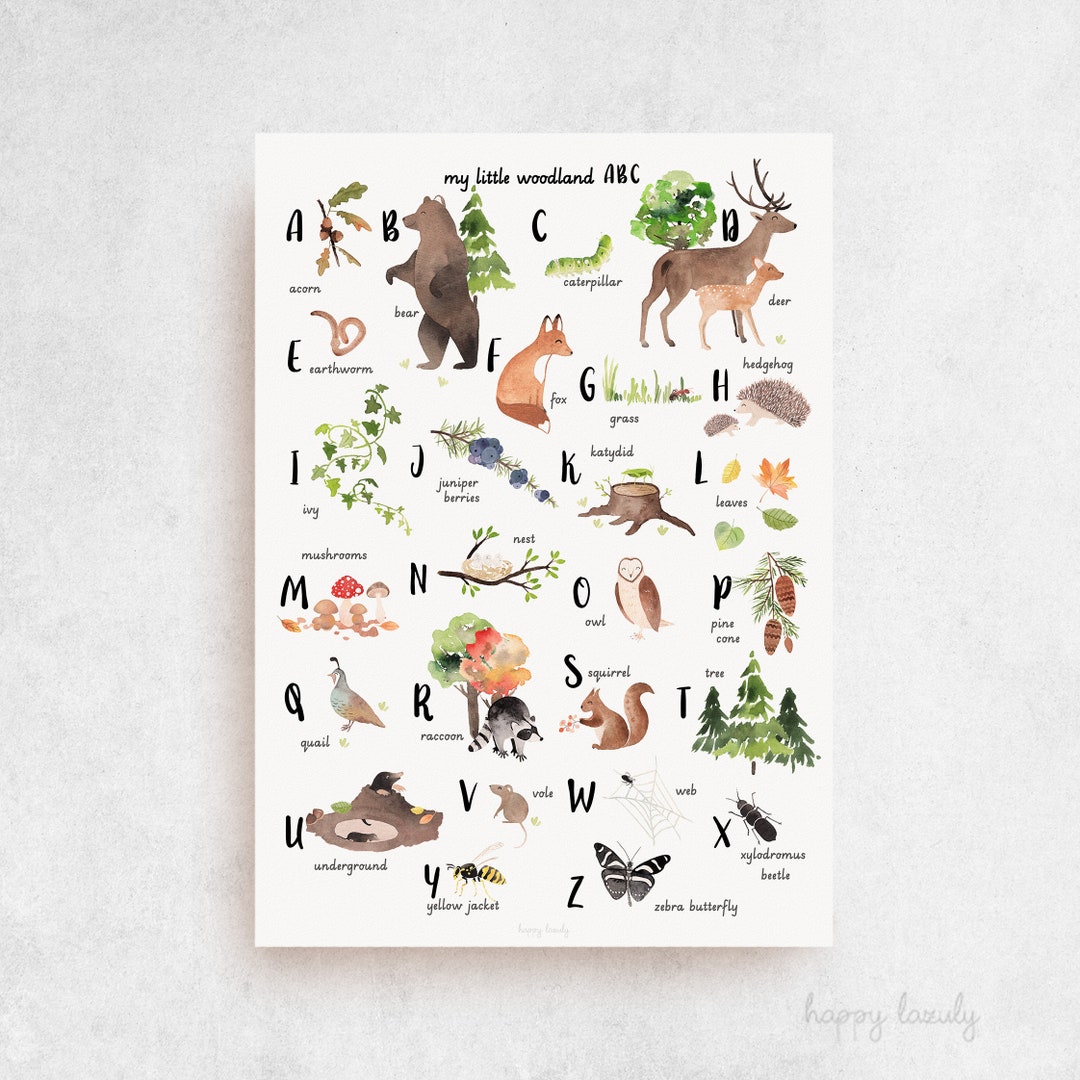 Woodland Animals Alphabet Poster: Watercolor Nursery Art Print - Etsy