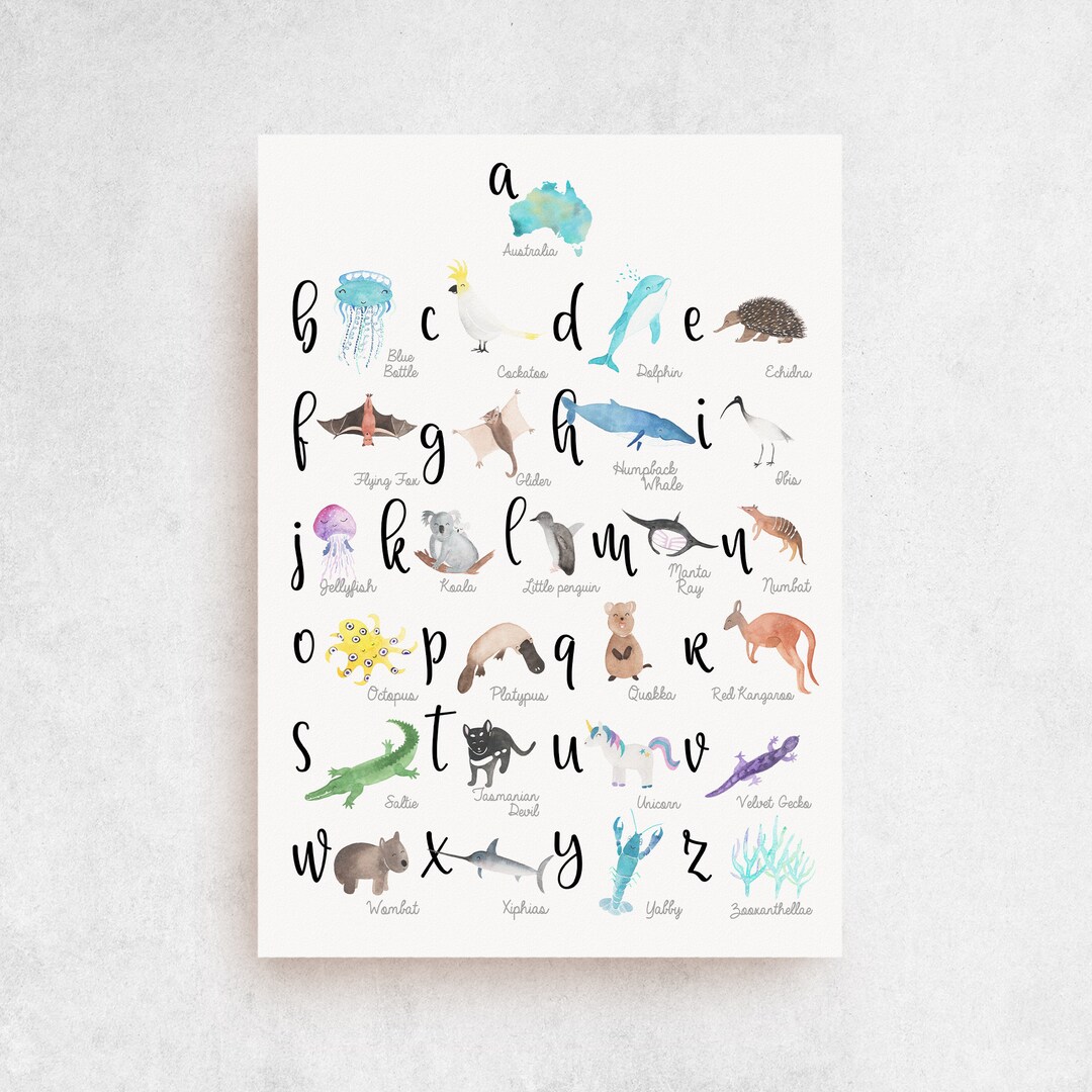 Australian Animal Alphabet Print: Watercolor Nursery Art - Etsy Australia