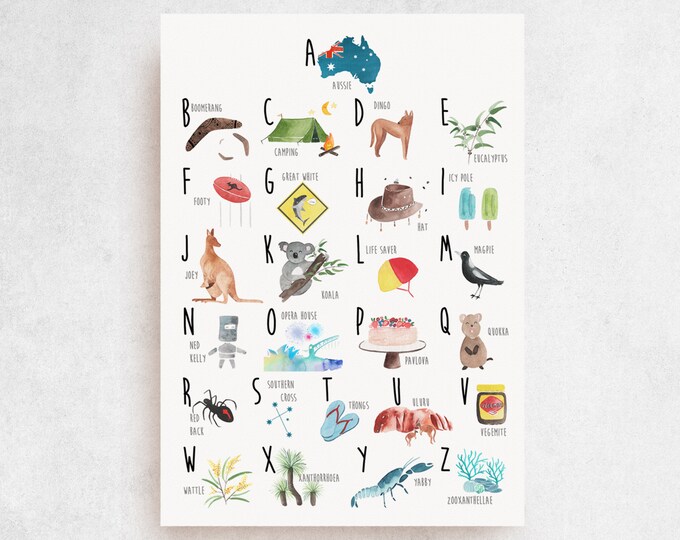 Australian Animals Alphabet Poster: Watercolor Nursery Art - Etsy