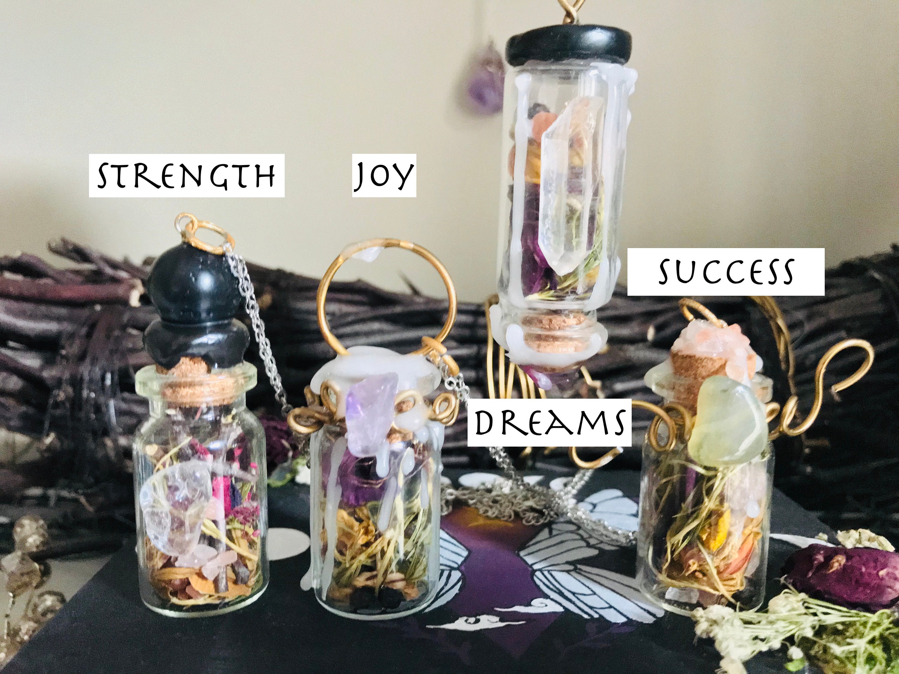 Buy Witchy Gemstone Necklace,witch Bottle Necklace, Dried Floral, Glass ...