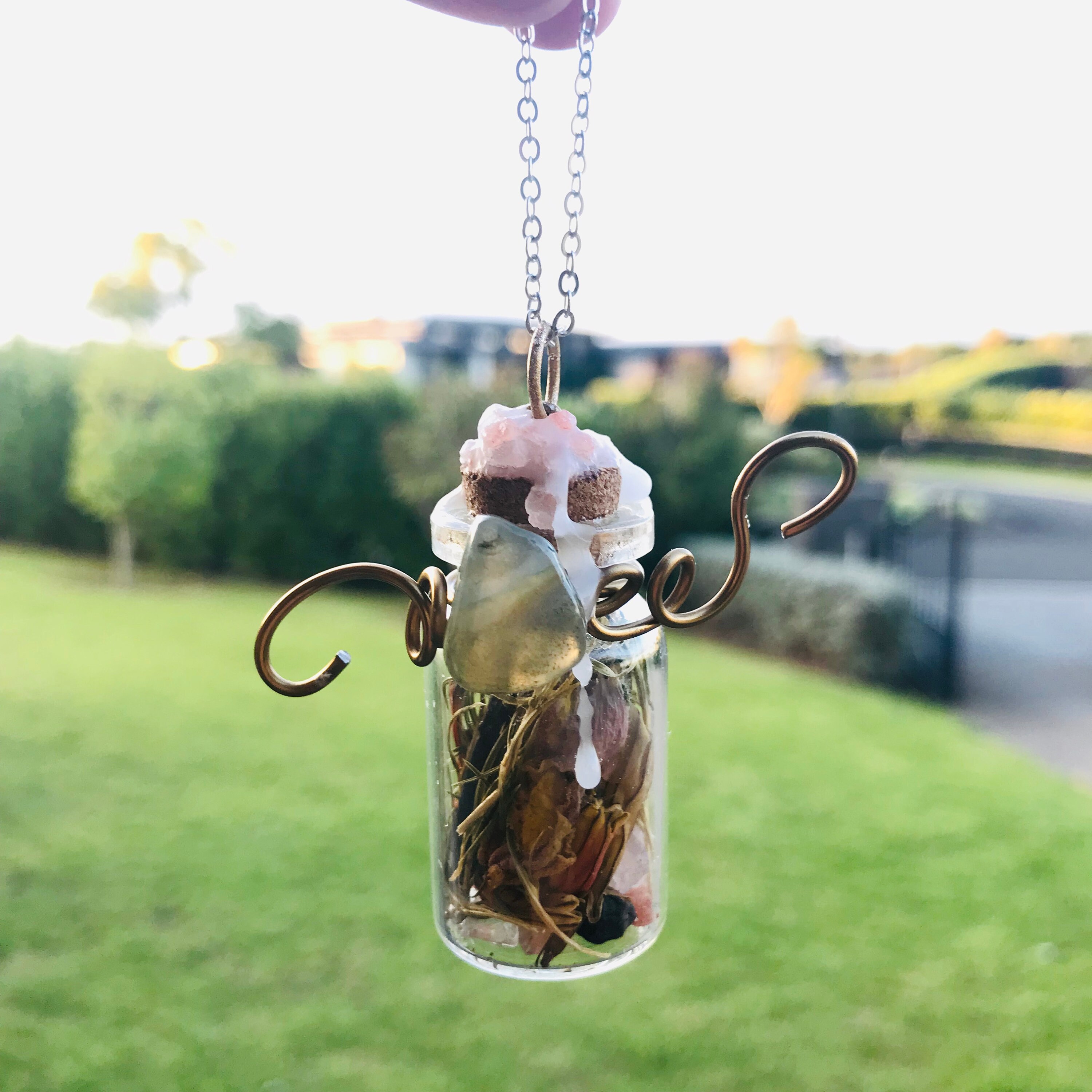 Buy Witchy Gemstone Necklace,witch Bottle Necklace, Dried Floral, Glass ...