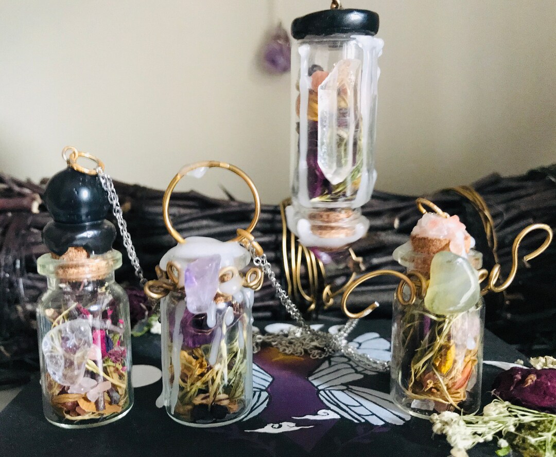 Buy Witchy Gemstone Necklace,witch Bottle Necklace, Dried Floral, Glass ...