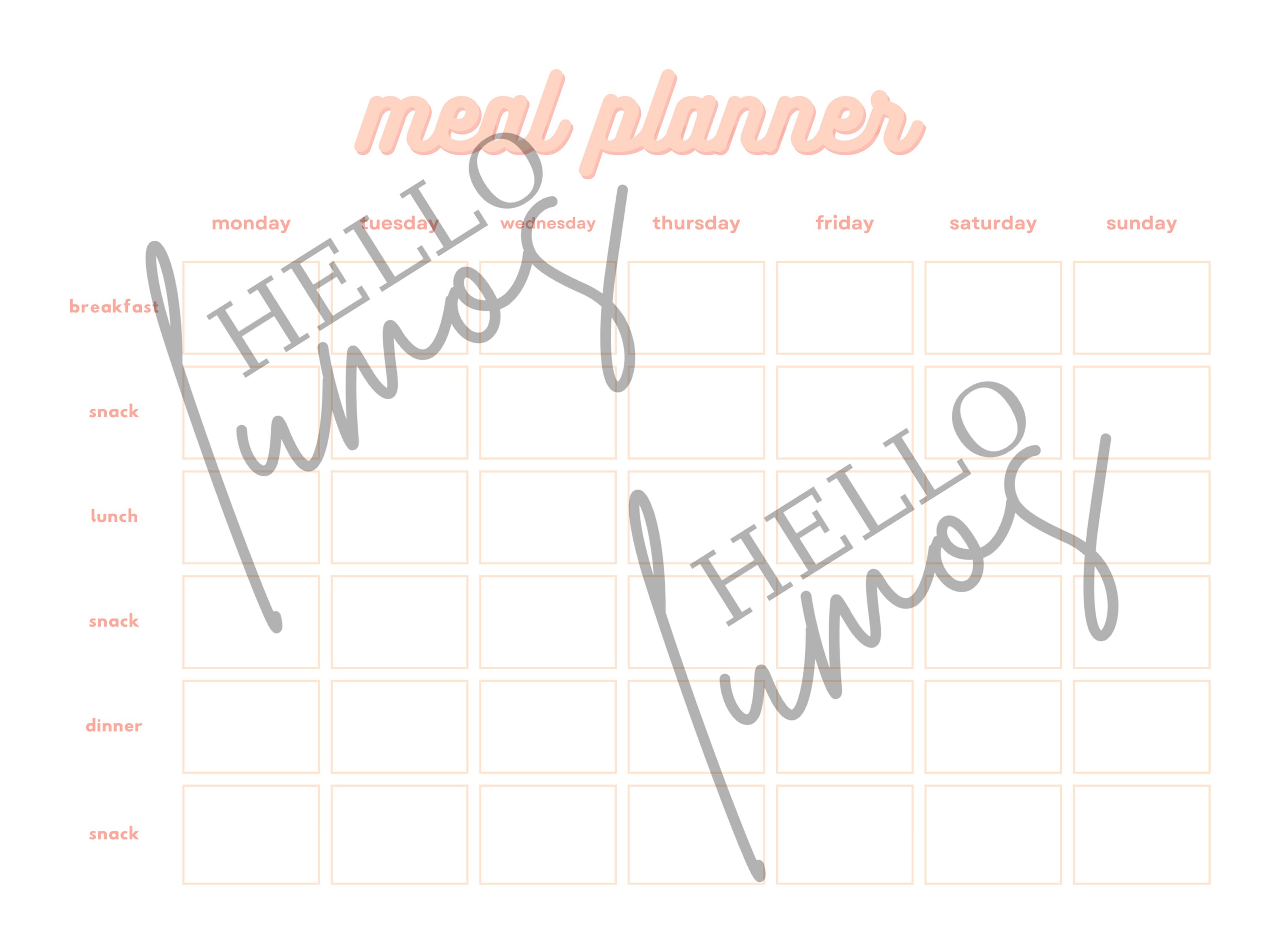 Weekly Meal Planner Printable - 6 Meals per Day, Meal Tracker, Menu ...