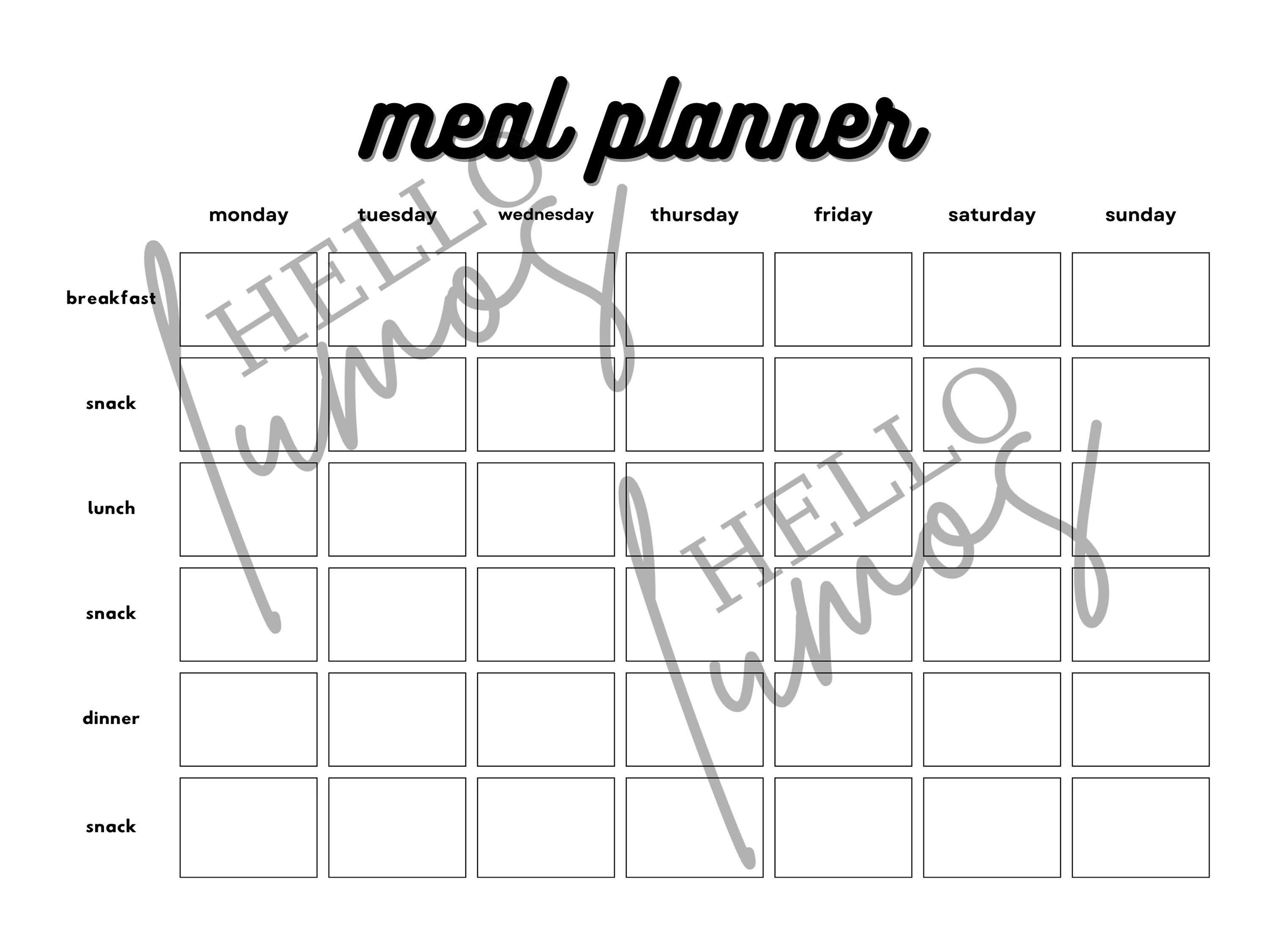 Weekly Meal Planner Printable - 6 Meals per Day, Meal Tracker, Menu ...