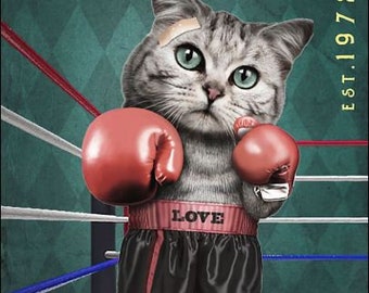 Boxing Cat Poster - Etsy