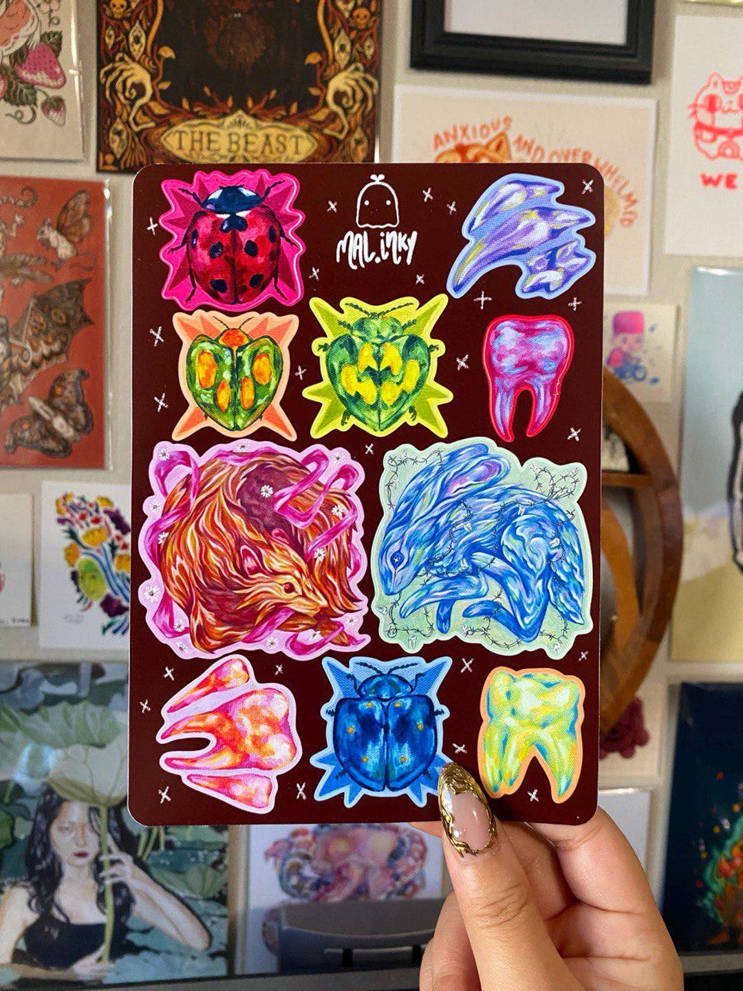 Bite Sticker Sheet - Plants Animals Insects Sticker Sheet - Teeth ...