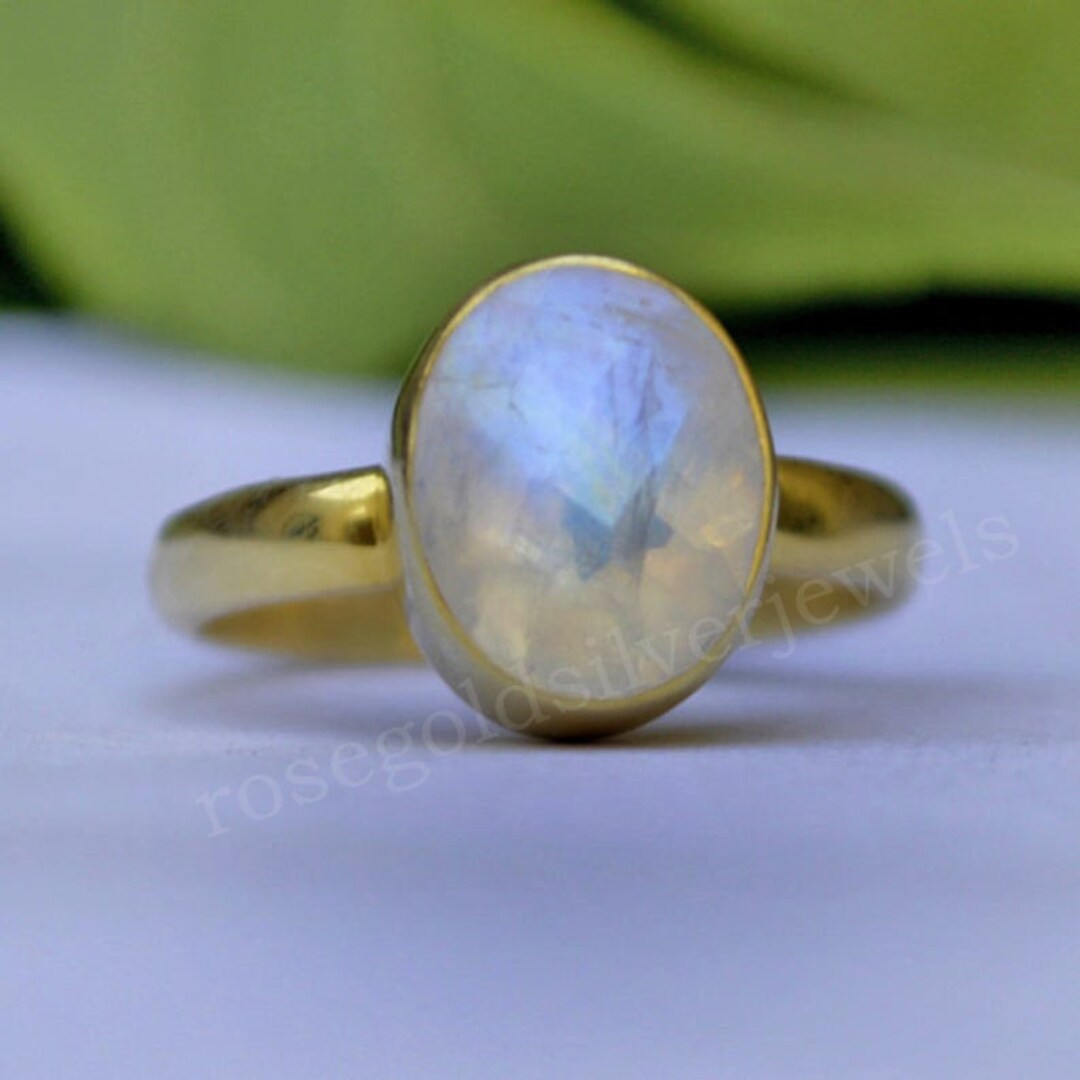 Faceted Rainbow Moonstone 925 Sterling Silver Ring, Natural Blue ...