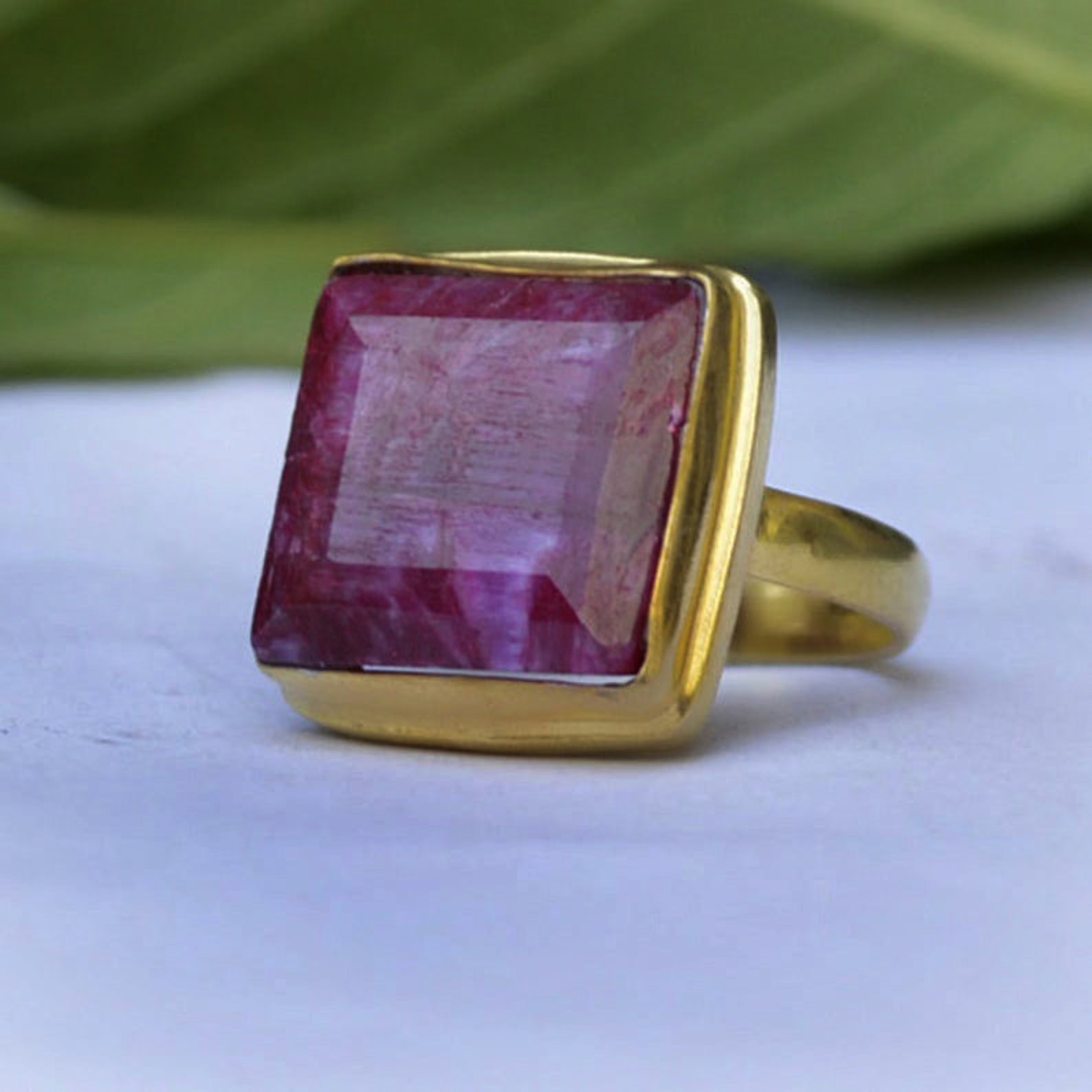 Cuadrado facetado rojo rubí piedra preciosa 925 anillo de | Etsy