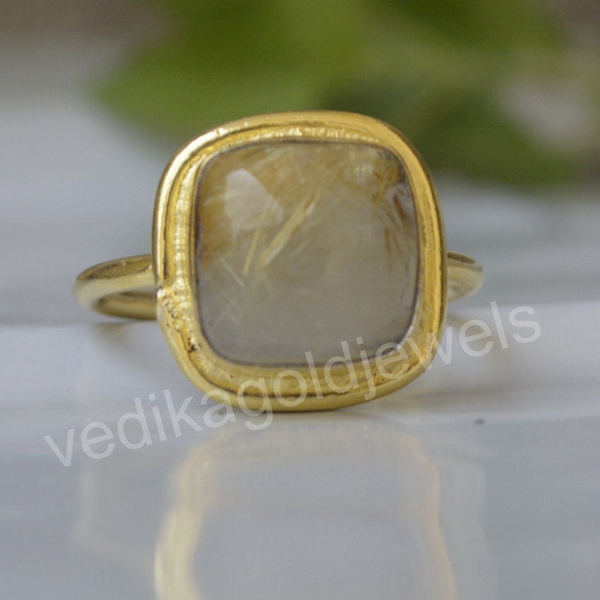 Golden Rutilated Quartz Gemstone 925 Sterling Silver ring | Etsy