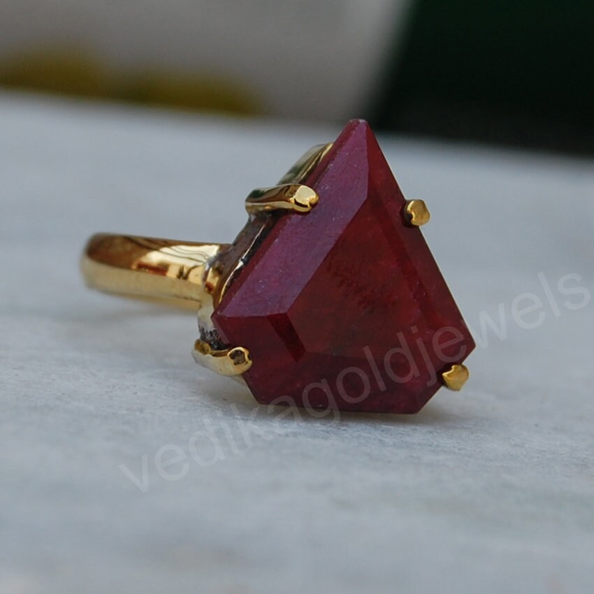 Diamond Shape Faceted Raw Rich Red Ruby Gemstone 925 Sterling | Etsy